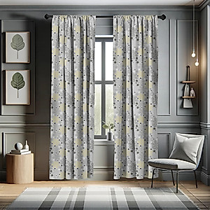 Ambesonne Grey and Yellow Window Curtains, Bohem Style Paisley Print Flowers Dots Art Image, Lightweight Decor 2-Panel Set with Rod Pocket, Pair of - 28" x 63", Grey White