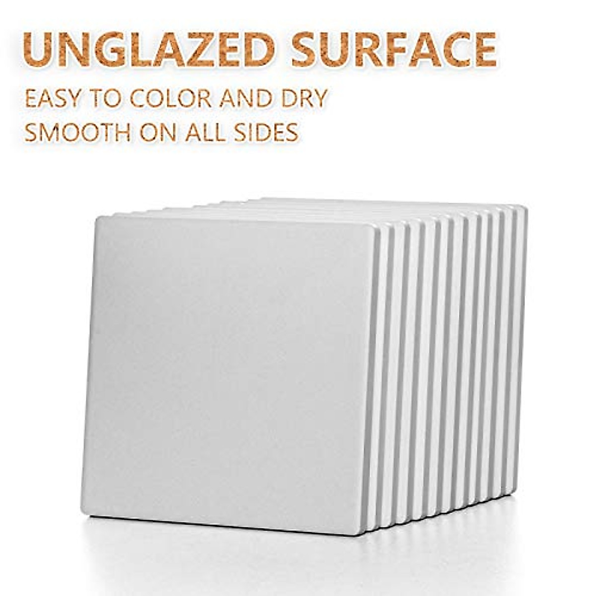 COYMOS Ceramic Tiles for Crafts Coasters, 12Pcs Blank Coasters Unglazed Ceramic White Tiles for Painting, Alcohol Ink, Acrylic Pouring - Make Your Own Coasters - Cork Backing Pads Included (4x4 inch)