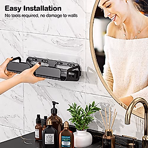 Bathroom Shower Organizer, YASONIC 3-Pack Strong Adhesive Shower Caddy with Soap Holder and 8 Hooks, No Drilling Wall Mounted Rustproof Stainless Steel Shower Shelf, for Inside Shower, Bathroom, Black
