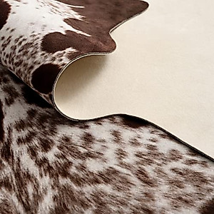 Quenlife Cowhide Rug for Living Room, Soft Cow Print Rug Cute Cow Rug for Bedroom, Cow Hide Rug Faux Animal Rug for Western Home Theme Room Decor, White and Browm, 5.2 x 6.2 ft