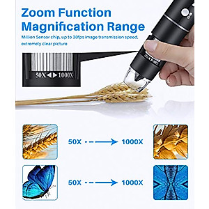 Wireless Digital Microscope Handheld USB HD Inspection Camera 50x-1000x Magnification with Stand Compatible with iPhone, iPad, Samsung Galaxy, Android, Mac, Windows Computer