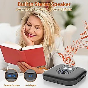 CD Player Portable, MONODEAL Bluetooth CD Player with Speakers and FM Transmitter, Rechargeable 1800mAh CD Player for Car and Home with LED Screen