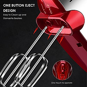 REDMOND Hand Mixer Electric, 5-Speed 300W Power Handheld Kitchen Mixer with Turbo Mode, Kitchen Mixer with Attachment(2 Beaters, 2 Dough Hooks),Cake Mixer, Hand Mixer for Baking, Red