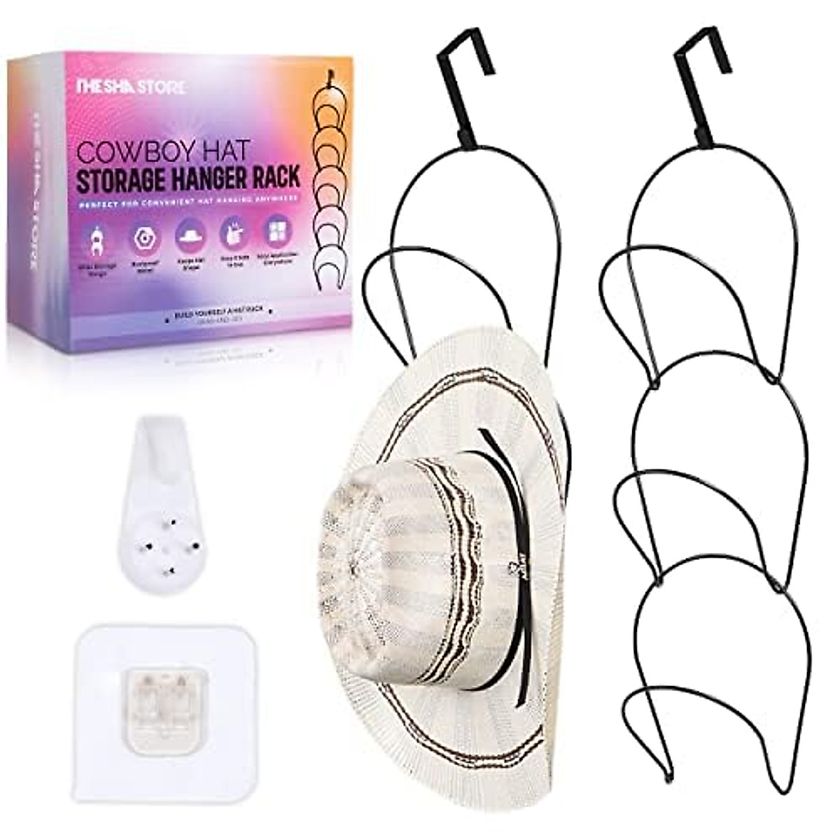 Cowboy Hat Rack for Wall - 5 Pieces Cowboy Hat Holder for Trucks, Durable Metal Hat Rack for Cowboy Hats for Perfect Shape