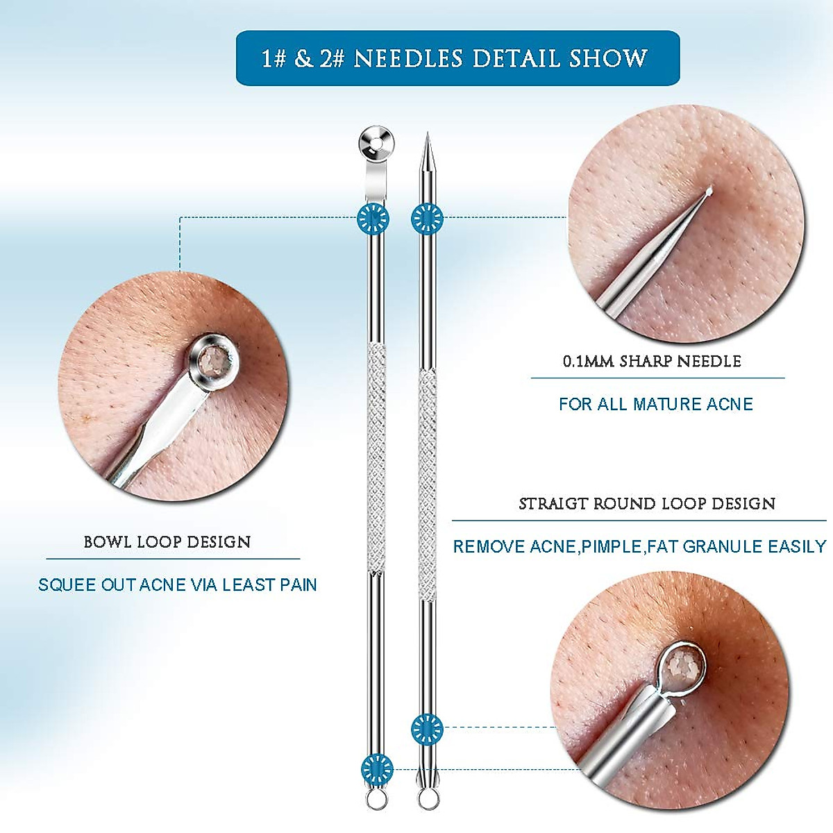 5PCS Blackhead Remover, Pimple Comedone Extractor, Whitehead Removal Tool, Acne Blemish Tools Set, Professional Blackheads Tweezers Kits