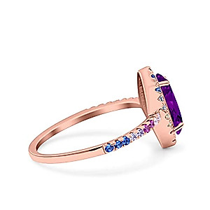 Rose Tone, Simulated Amethyst Cubic Zirconia Size-7 Marquise Art Deco Multiple Color Wedding Bridal Ring Round CZ 925 Sterling Silver