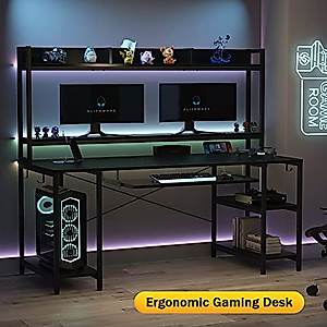 55" Computer Desk with Power Outlet & USB Ports, Heavy Duty Desk with Hutch Keyboard Tray, Home Office Desks with Shelves Monitor Stand, Study Table Writing Desk Workstation, Easy to Assemble, Black