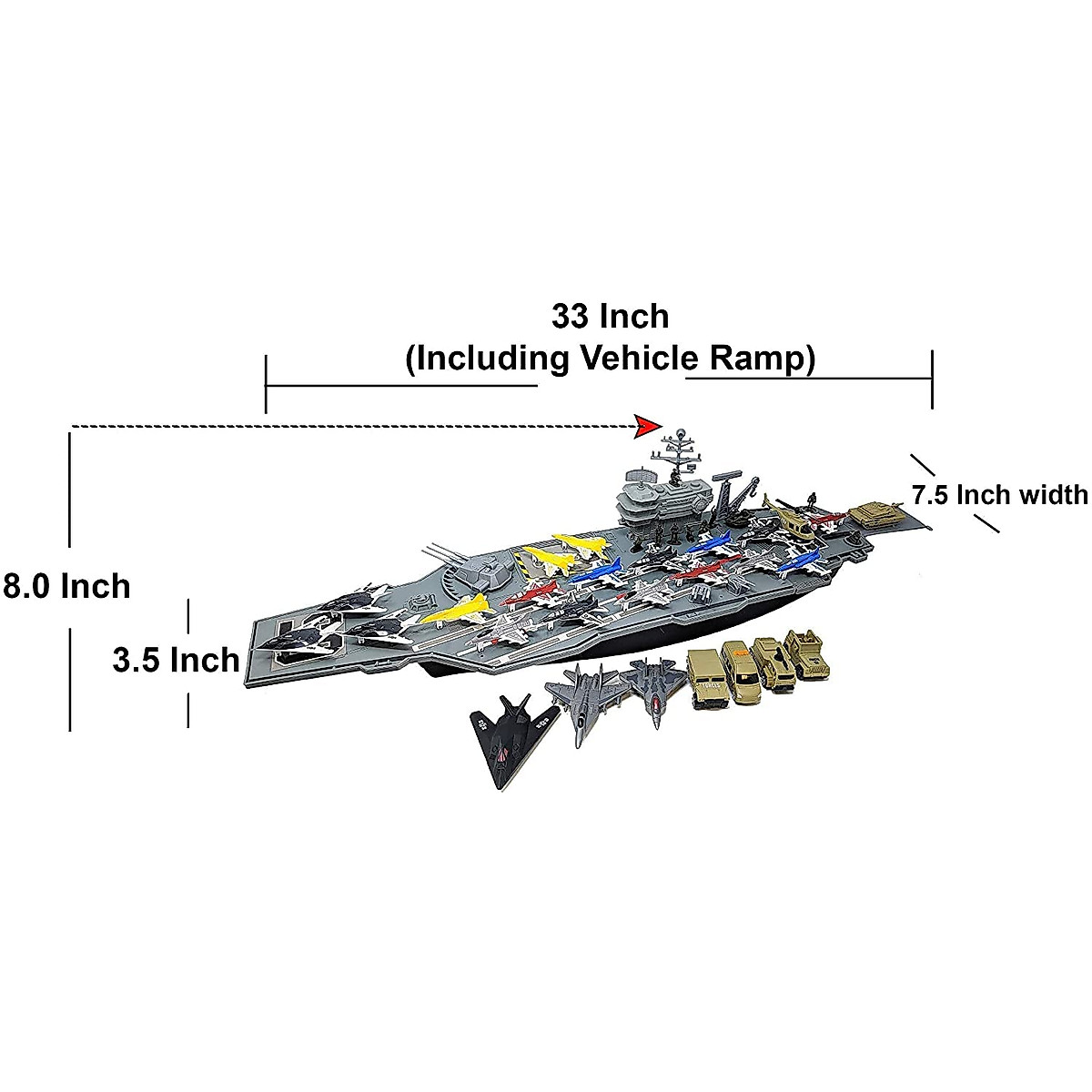 33 Inch Aircraft Carrier Toy with Soldiers Military Vehicles (18 Fighter Jets + 2 Destroyer Ship Combo)