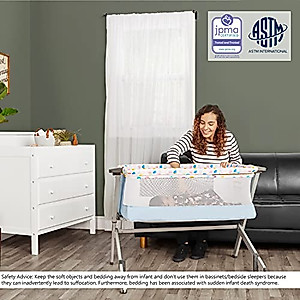 Dream On Me Flora Baby Bassinet in Confetti Blue, Lightweight and Portable Travel Bassinet with Carry Bag, Five Adjustable Height Position, Mattress Pad Included