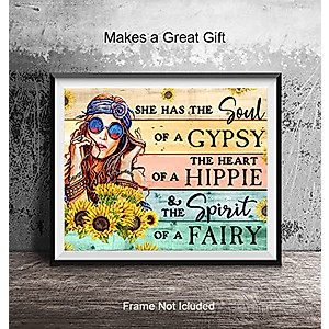 Hippie Inspirational Positive Quotes Wall Decor - Boho Encouragement Gifts for Women - Motivational Wall Art Poster - Bohemian Rustic Country Sunflower Decoration - Girls Teens Bedroom Home Office