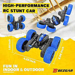 BEZGAR Remote Control Car - Double Sided Mini RC Stunt Car, 360 Flips Rotating RC Cars with LED Lights, 2.4Ghz Indoor/Outdoor All Terrain Rechargeable Electric Toy Cars