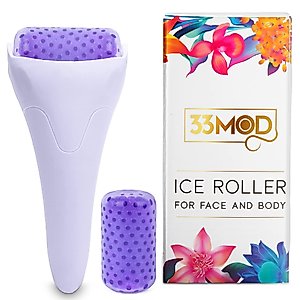 Ice Roller for Face and Eyes (2 premium roller heads included)- Face Ice Roller Massager to Reduce Puffiness around eyes and face, Migraine Pain, Wrinkles. Women's Gift idea. (Purple)