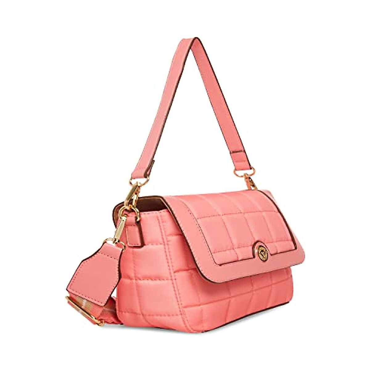 Anne Klein Quilted ak Nylon Shoulder Bag, Rose Apple/Rose Apple/Rose Apple-Light Coffee