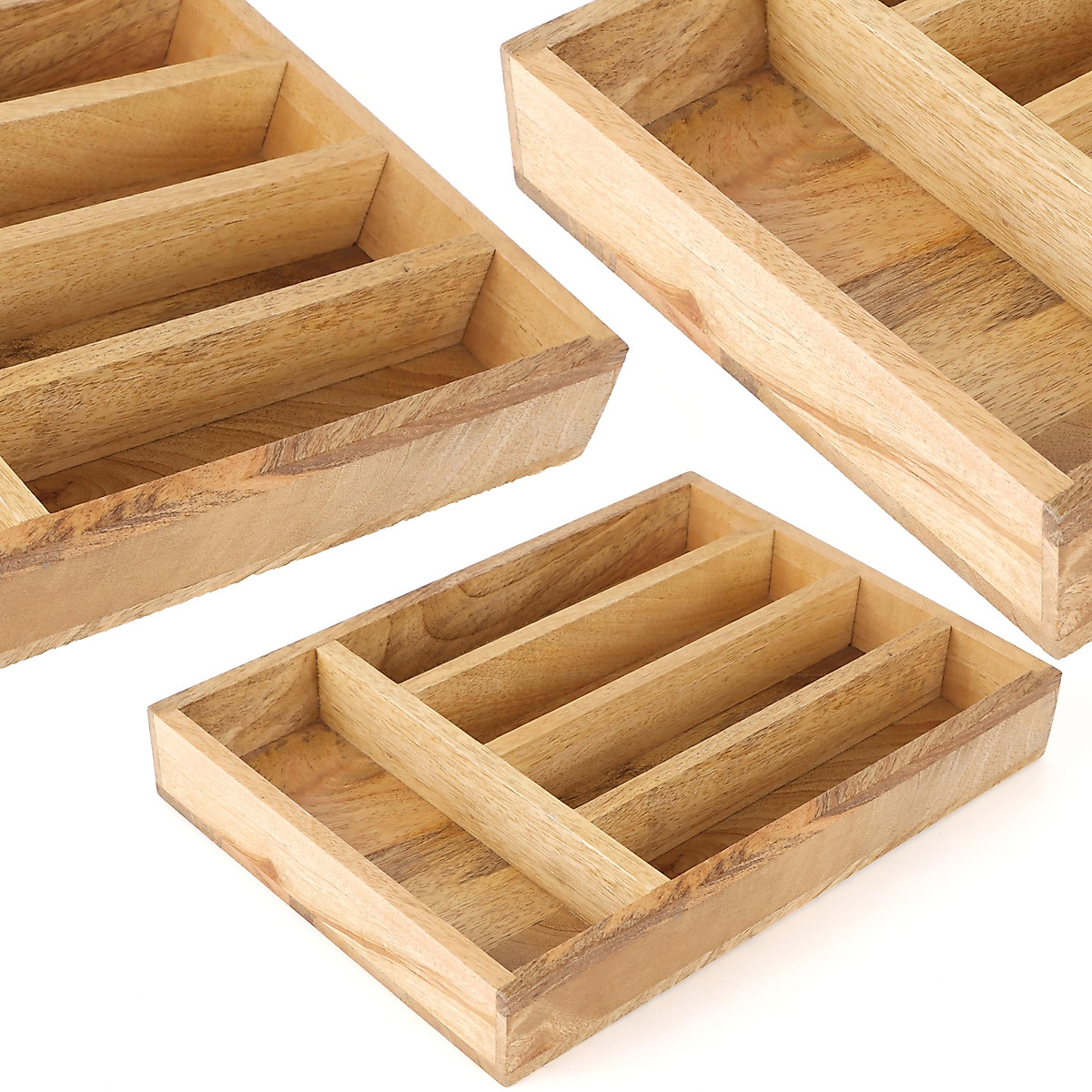 Alpha Living Home Utensil Organizer for Kitchen Drawers, 5 Compartments Utensil Drawer Organizer, Wooden Silverware Tray for Drawer, Cutlery Organizer in Drawer