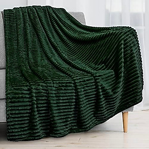 PAVILIA Cozy Fleece Blanket Throw | Fuzzy, Super Soft, Plush, Luxury Flannel Throw | Warm Ribbed Microfiber Blanket for Sofa Couch Bed (Emerald Green, 50x60 inches)