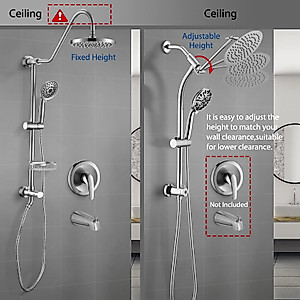 UCLIMAA Rainfall 8 Inch Round Shower Head with High Pressure Handheld Spray Combo, Drill-Free Slide Bar with Adjustable Shower Extension Arm, 3-Way Low Diverter for Easy Reach, 5Ft Hose- Chrome