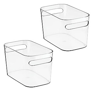 mDesign Plastic Toy Box Storage Organizer Tote Bin with Handles for Child/Kids Bedroom, Toy Room, Playroom - Holds Action Figures, Crayons, Building Blocks, Puzzles, Crafts - 10" Long, 2 Pack - Clear