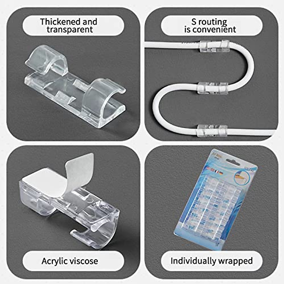 20 PCs Coax Cable Wire Organizer Clip - Cable Clips with Strong Self-Adhesive, Sticky Tidy Wire Holders Cord Clips for Wall, Lights, Desk, Baseboard Wire Management Indoor/Outdoor (Clear)