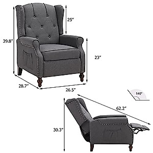 VUYUYU Wingback Recliner Chair, Push Back Arm Chair with Heat and Massage, Tufted Single Sofa for Home, Living Room, Office, Bedroom (Grey)
