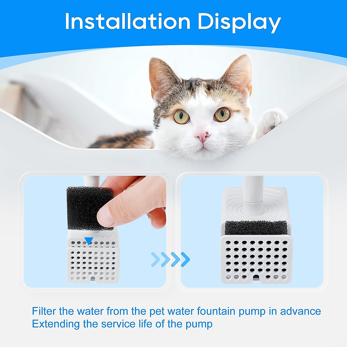 MyfatBOSS 8 Packs Pre-Filter Sponges, Water Pump Filter for WF20/CF20 68oz/2L Cat Water Fountain Wireless Pump Sponges