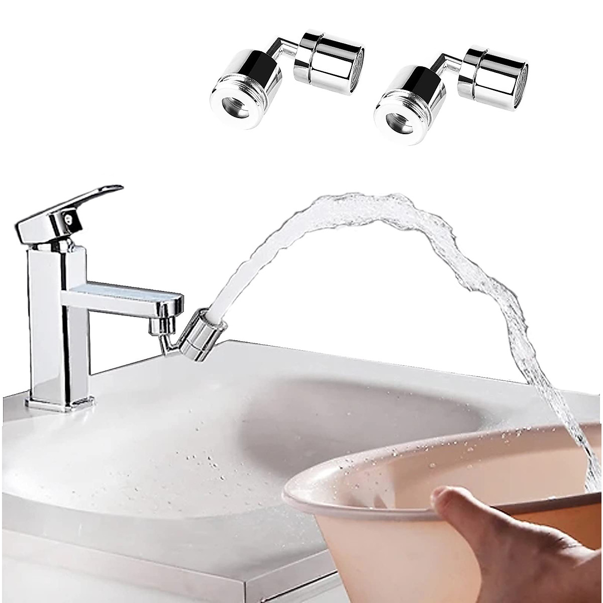 2 PC Universal Splash Filter Faucet - 720 Degree Rotating Water Faucet Stainless Steel Kitchen Faucet with Dual Modes Faucet Head for Bathroom Kitchen