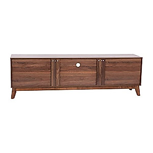 Flash Furniture Hatfield Mid-Century Modern TV Stand For 65+ Inch TV's - Walnut Laminate Finish - 70 Inch Media Center - Adjustable Center Shelf - Soft Close Doors,Dark Walnut