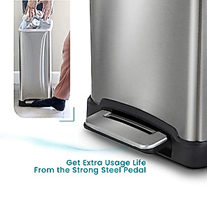 Home Zone Living 12 Gallon Slim Kitchen Trash Can, Stainless Steel, Step Pedal, 45 Liter