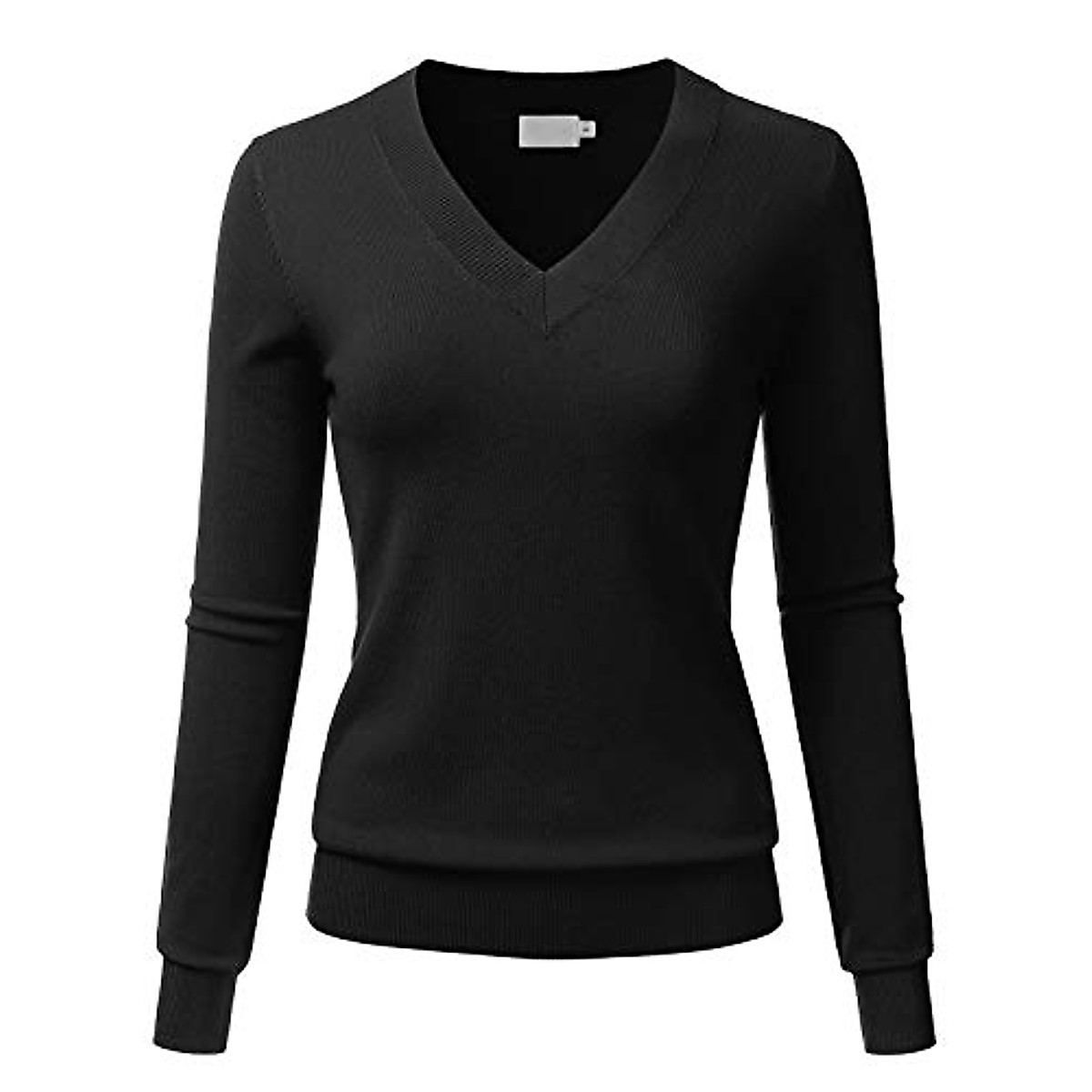 LALABEE Women's V-Neck Long Sleeve Soft Basic Pullover Knit Sweater Black XL