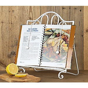 Red Co. 13.5" Decorative Country Rustic Metal Cookbook Stand and Recipe Holder with Chain Weights in White Finish