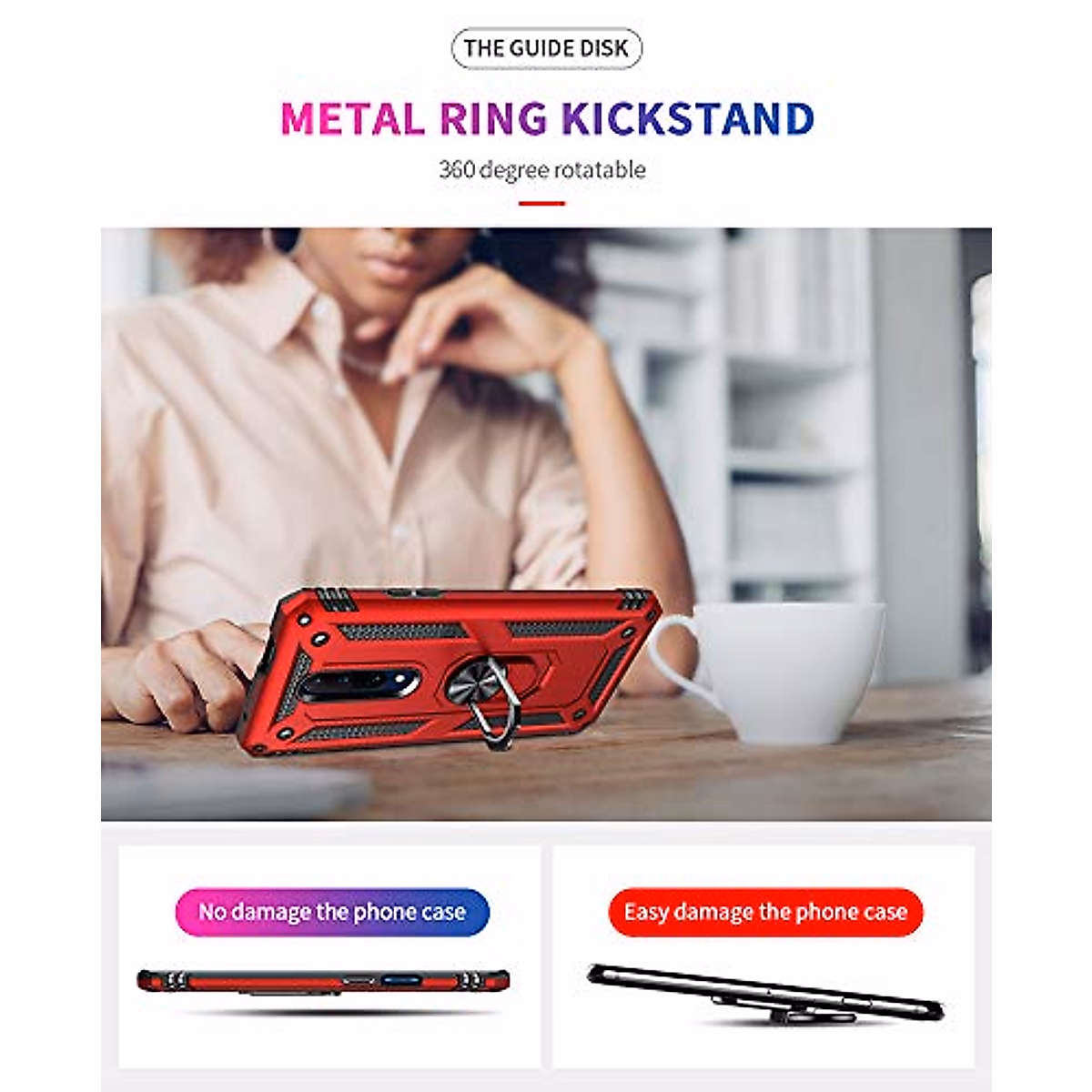 OnePlus 7 Pro Case Military Protection with Built-in 360 Rotation Kickstand Support Car Magnetic Holder for OnePlus 7 Pro 6.67" Jade