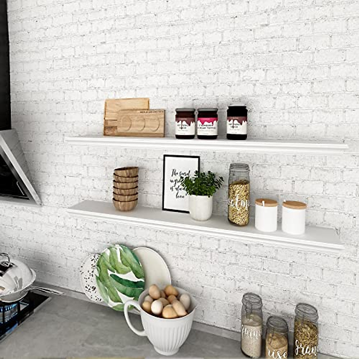 WELLAND 8" Deep Floating Shelves Wall Mounted Shelf (White, 48inch)