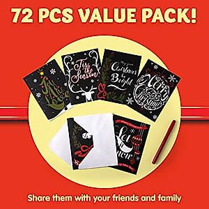 JOYIN 72 PCS Holiday Christmas Greeting Cards with 6 Artistic Greeting Designs With Envelopes for Winter Christmas Season, Merry Christmas Cards, Wintertime Gifts Cards. (Artistic Black Collection)