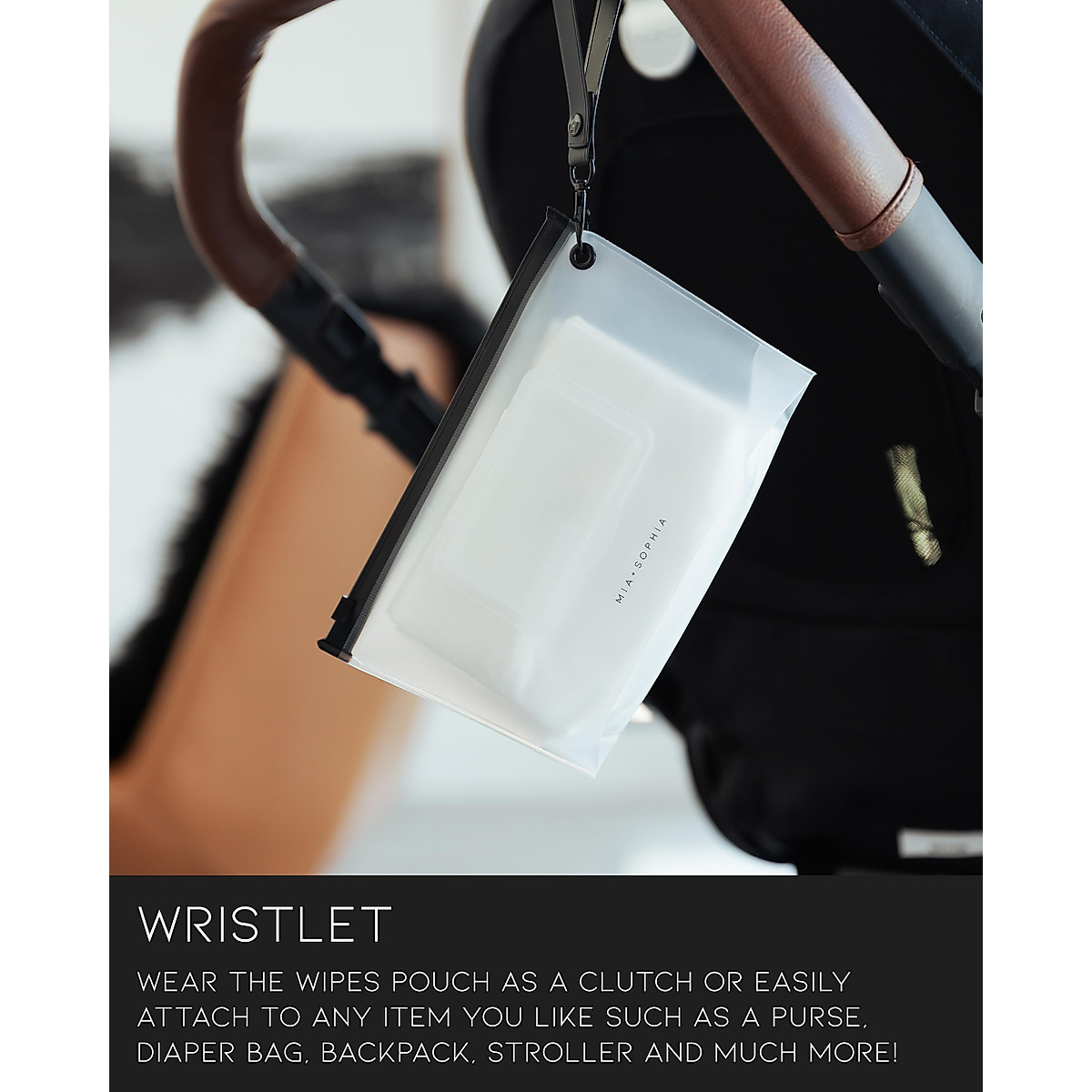 Mia + Sophia Set of 2 Baby Wipe Holder, Portable Reusable Wipes Pouch, Stylish Travel Wipes Case, Baby Wipes Dispenser, Wipes Stay Moist Longer, Attaches Easily with Included Wristlet