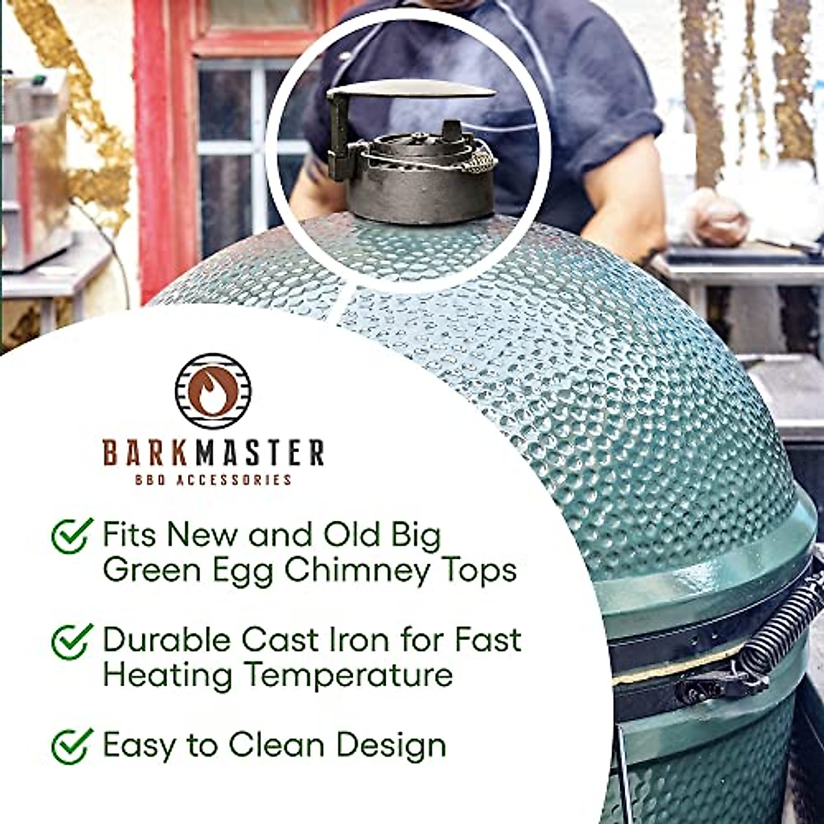 Big Green Egg Compatible Rain Cap & Adapter - Fits to Medium, Large, XL & 2XL Big Green Egg - Works With Older Pinwheel Chimney Tops and BGE's New Slide Top - CHIMNEY TOP NOT INCLUDED