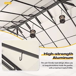 YOLENY 12x20FT Hardtop Gazebo, Permanent Outdoor Aluminum Patio Gazebo with Aluminum Composite Double Roof, Party Tents for Patio Lawn and Garden, Curtains and Netting Included