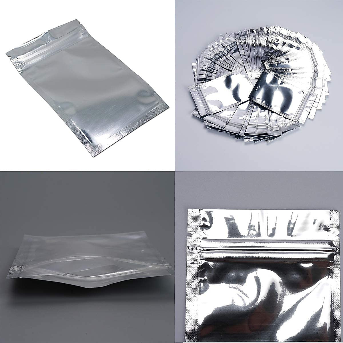 100 Pack Mylar Bags - 3.3x5.5 Inch Packing Pouch Bags Resealable Clear Zip Lock Food Storage Bags, Food Safe Plastic Aluminum Material - Silver