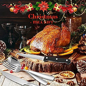 48-Piece Silverware Set with Steak Knife for 8, E-far Stainless Steel Flatware Cutlery Set for Home Kitchen Restaurant, Modern Square Tableware Eating Utensils Set, Mirror Finish, Dishwasher Safe