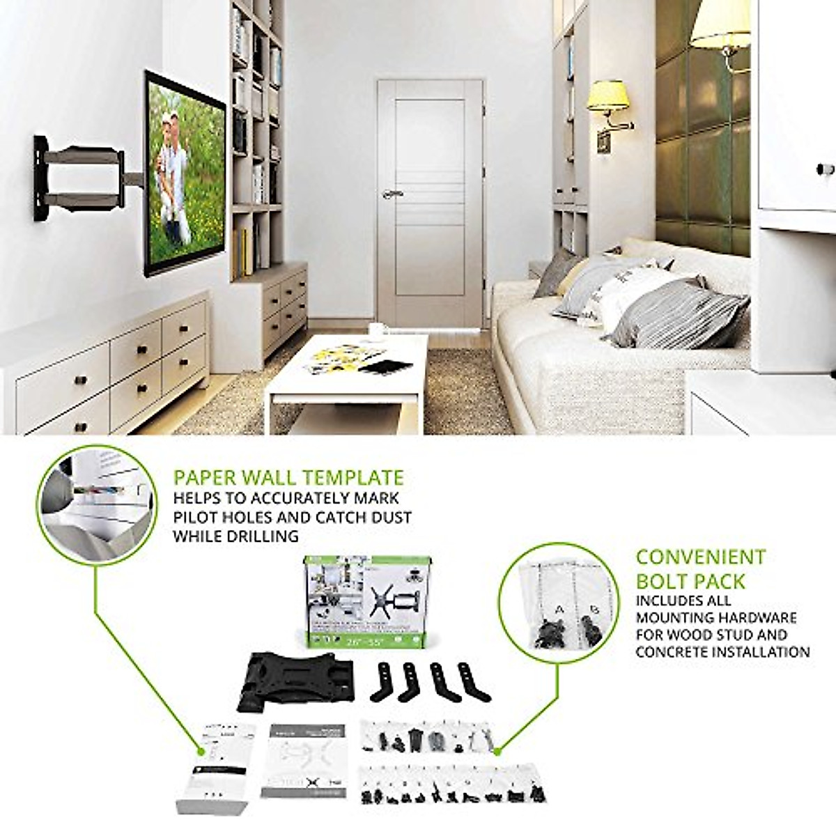 Kanto M300 Full Motion TV Wall Mount for 26 to 55-in TVs | Articulating Arm with 19" of Extension | Easy Tilt Design | 5" Offset | VESA Compatible TV Bracket | Heavy-Duty Steel | Black