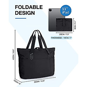 BAGSMART Tote Bag for Women, Foldable Tote Bag With Zipper Large Shoulder Bag Top Handle Handbag for Travel, Work, Shopping, Gym, School, Black
