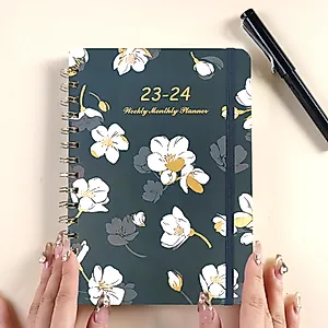 Hourly Weekly Planner, Academic Diary 2023-2024 Mid Year Diary July 2023-June 2024 A5 Week to View Twin-Wire Binding Weekly Planner with Hardcover for Home, School Office (Black)