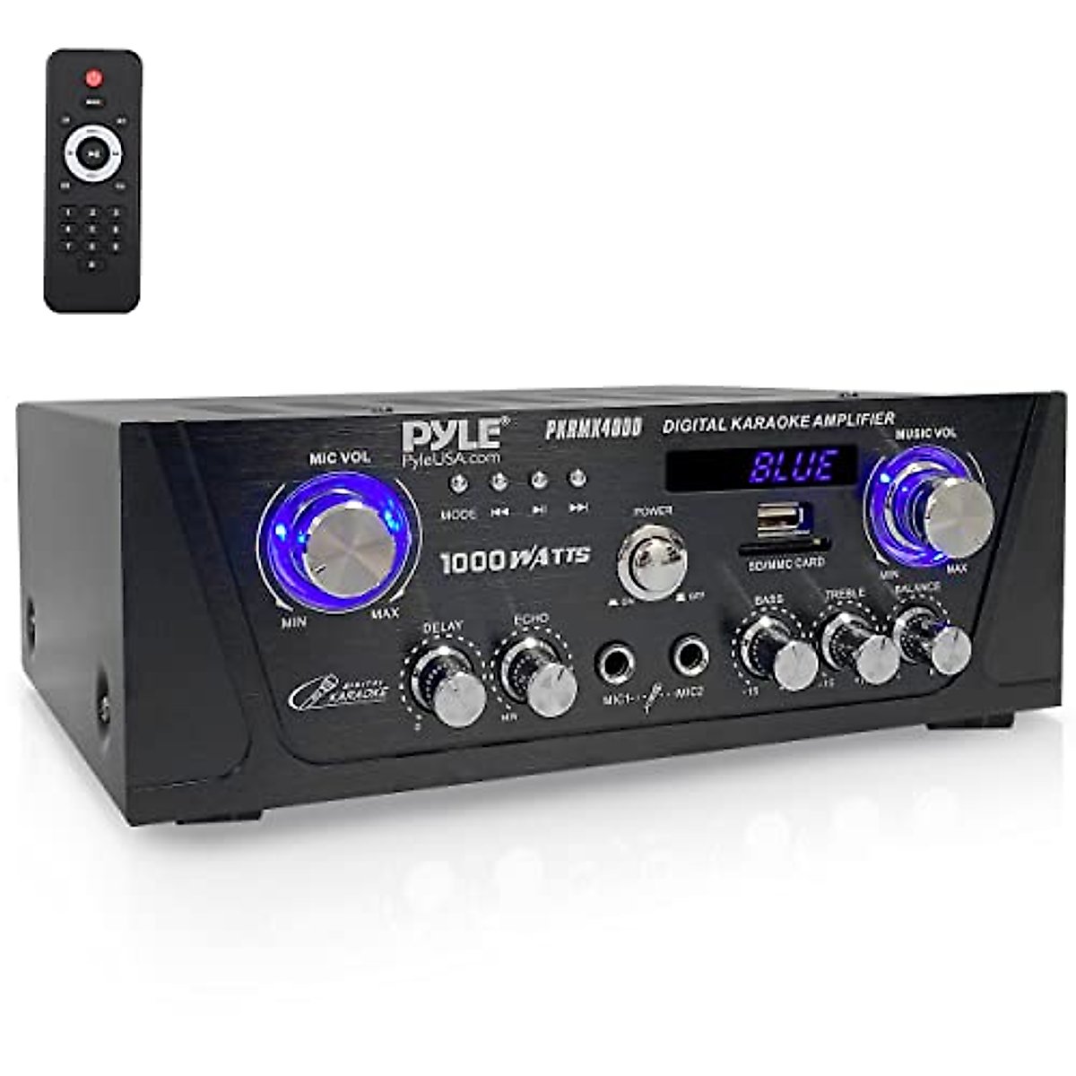 Pyle Bluetooth Digital Home Karaoke Amplifier - 600W Home Audio Desktop Power Amplifier Receiver w/LED Display, Cooling Fan, USB/SD Memory Card Reader, Optical/Coaxial, DVD/Mic Inputs -PKRMX4000
