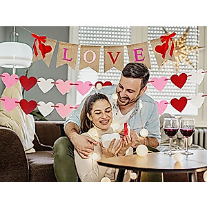 Valentines Day Decor, Love Burlap Banner Valentines Decorations 28 Pcs Felt Heart Garland Banner Hanging Heart Garland Rustic Valentine Décor for Home Mantle Fireplace Wall