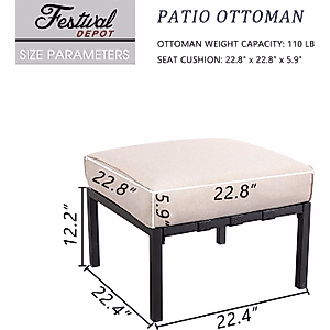 Festival Depot Patio Ottoman Metal Footstool with Thick Cushion Small Seat All Weather Outdoor Furniture for Porch Deck Garden (Beige)