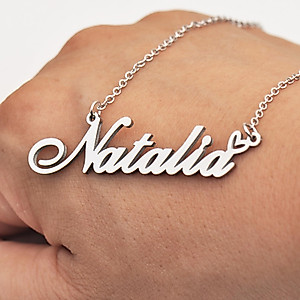 Aoloshow Stainless Steel Silver Lacey Heart Name Necklace Charm Pendant Jewelry for Mom Best Friends