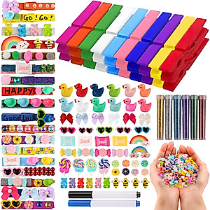 80Pcs Cheer Pins Spirit Clips Clothes Pins Wooden Cheer Pins for Backpacks Include 90Pcs Mini Resin Ducks Mini Bows Cheer Clothes Pins Decorations Ribbon Team Classroom Cheer Gifts Bulk（Colorful Wood）