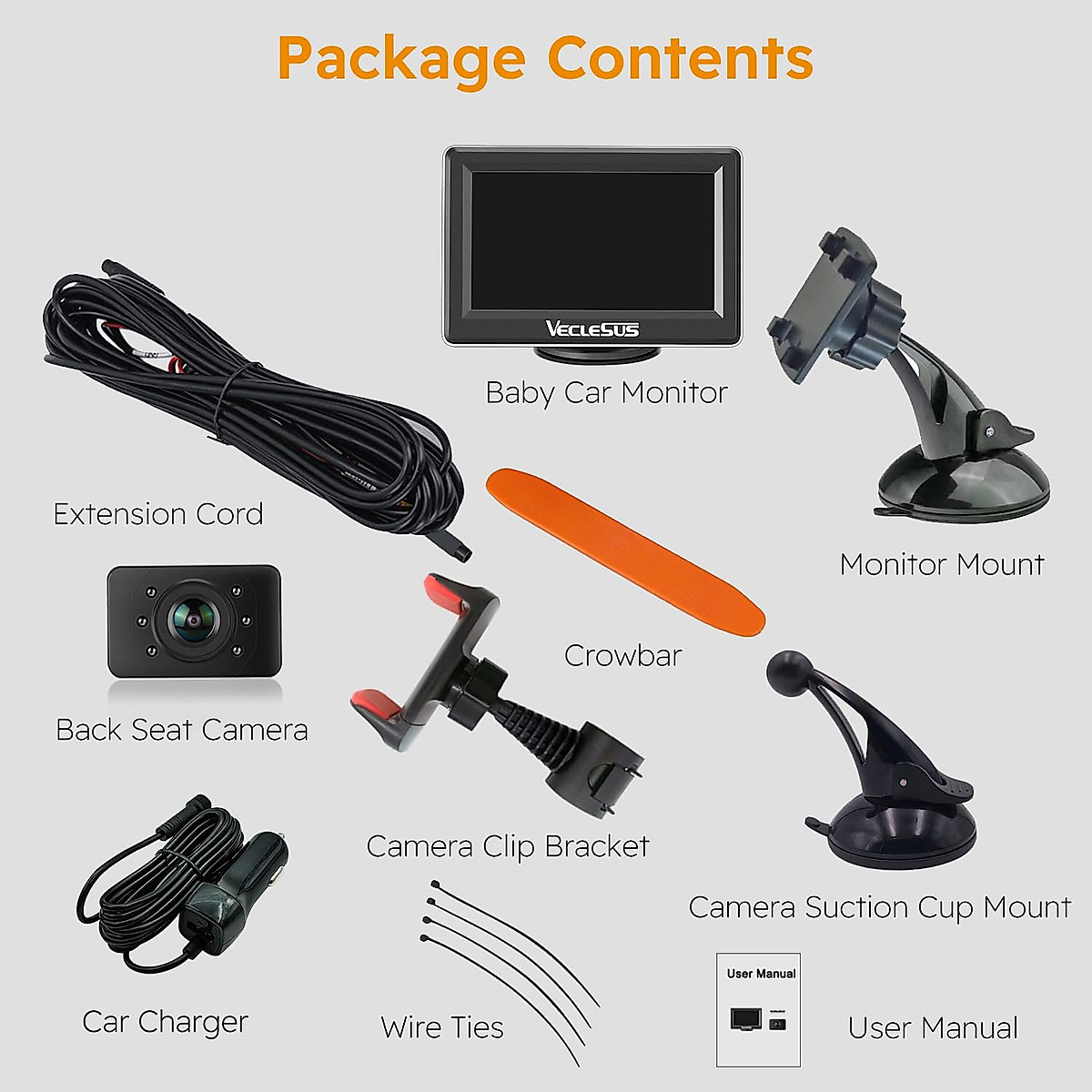 VECLESUS Baby Car Monitor, 1080P HD Rear Facing Baby Car Camera with 4.3” Baby Car Monitor, Easy Installation Baby Car Back Seat Camera for Baby Car Travel Safety for Car, SUV, Pickup