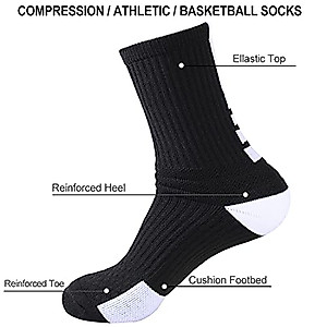 Finerview Elite Basketball Socks, 4 Pack Cushion Performance Crew Athletic Socks for Adult & Youth Kids