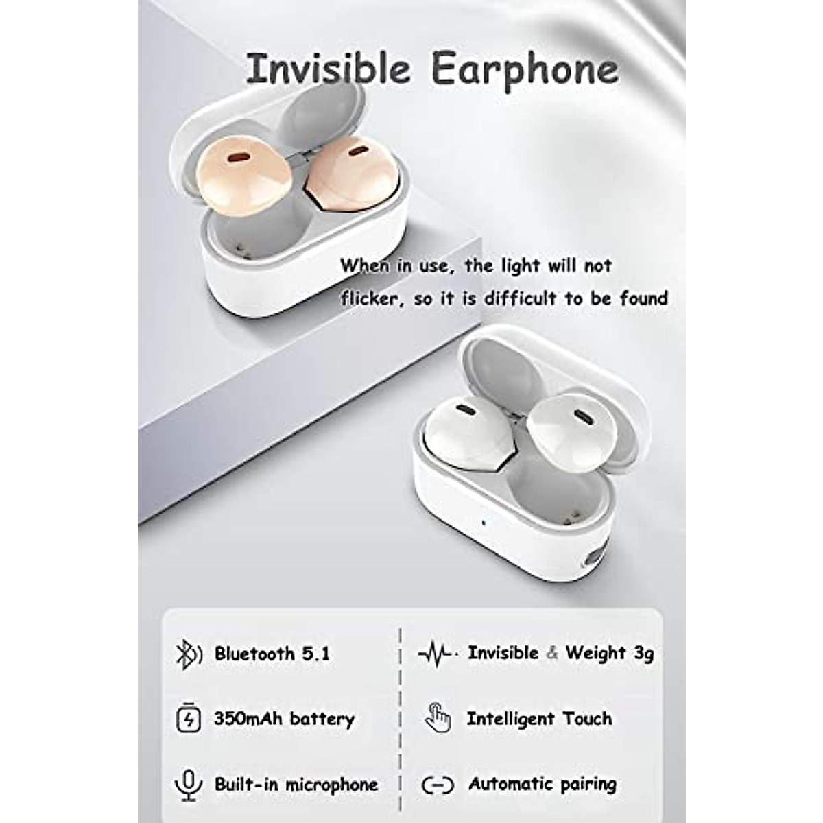 SZHTFX Invisible Earbuds Small Mini Hidden Earbuds for Work, Sleep, Music (Nude)