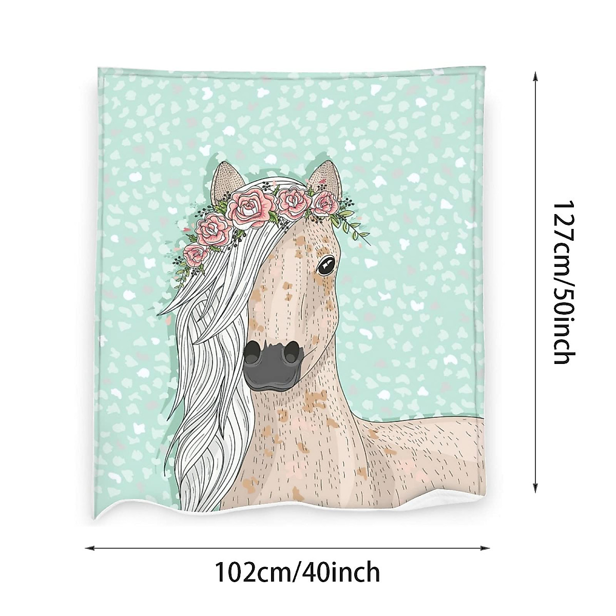 JASMODER Horse with Wreath Throw Blanket for Girls Warm Ultra-Soft Micro Fleece Blanket for Bed Couch Living Room
