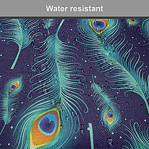 Ambesonne Peacock Chair Seating Cushion Set of 6, Graphic Peacock Bird Feathers Background Designed Image, Anti-Slip Seat Padding for Kitchen & Patio, 16"x16", Navy Blue Orange